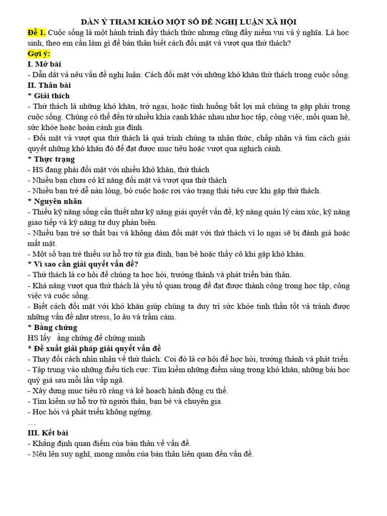 DÀN Ý MỘT SỐ ĐỀ NLXH | PDF
