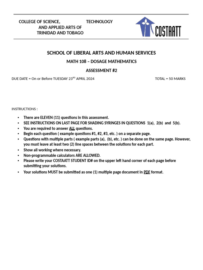 Dosage Mathematics Assessment Guide | PDF | Drugs | Medicine