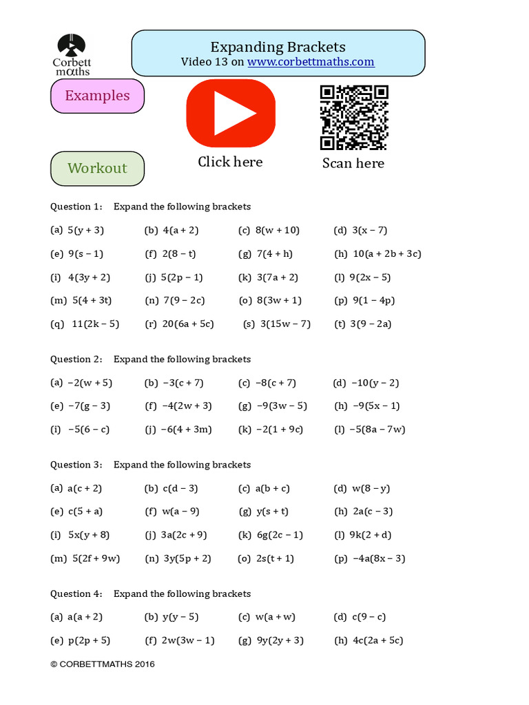 Expand Brackets: Practice Questions | PDF
