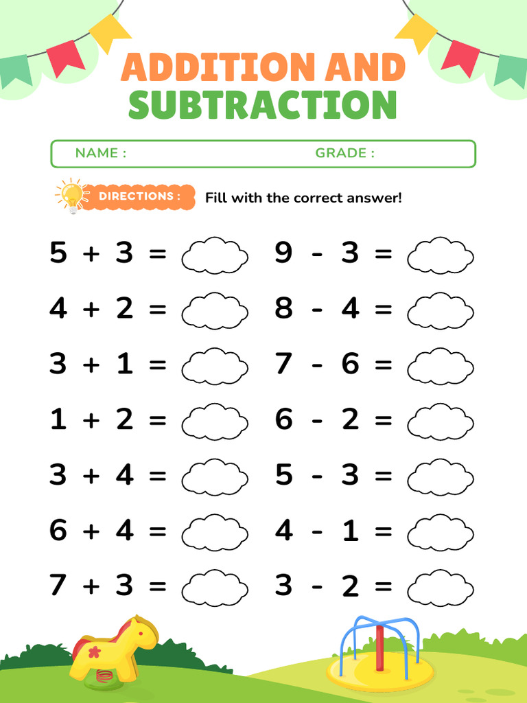 Addition and Subtraction Worksheets in Colorful and Playful Style | PDF