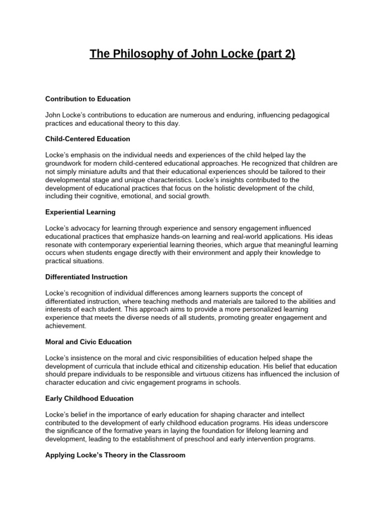 The Philosophy of John Locke (Part 2) | PDF | Learning | Teachers