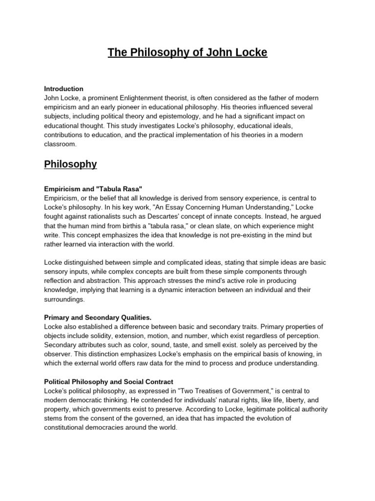 The Philosophy of John Locke | PDF | Empiricism | John Locke