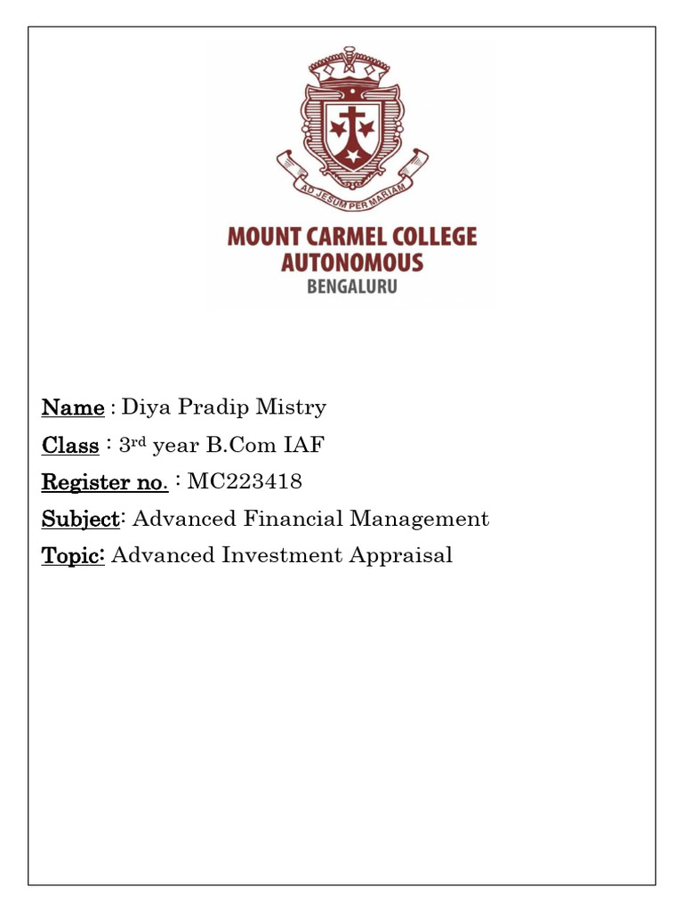 AFM Diya Mistry MC223418 | PDF | Net Present Value | Cost Of Capital