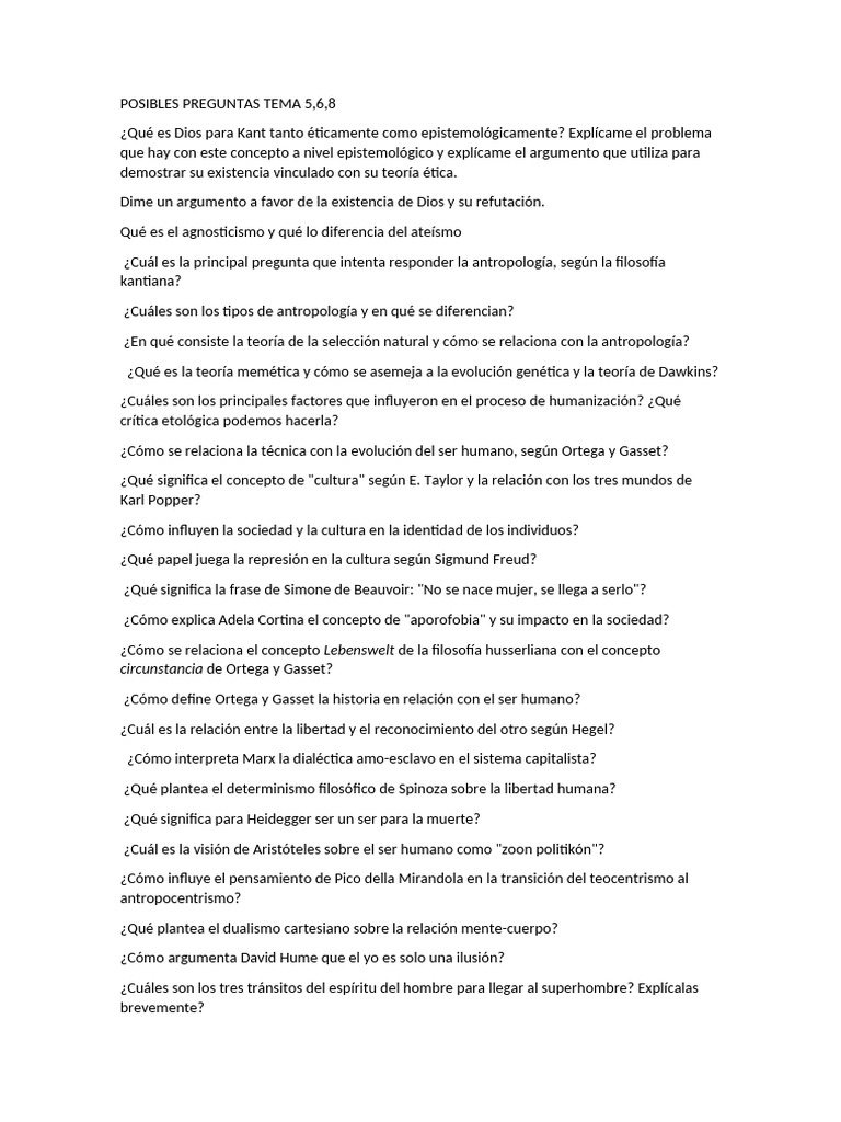 POSIBLES PREGUNTAS TEMA 6 Filo Examen | PDF