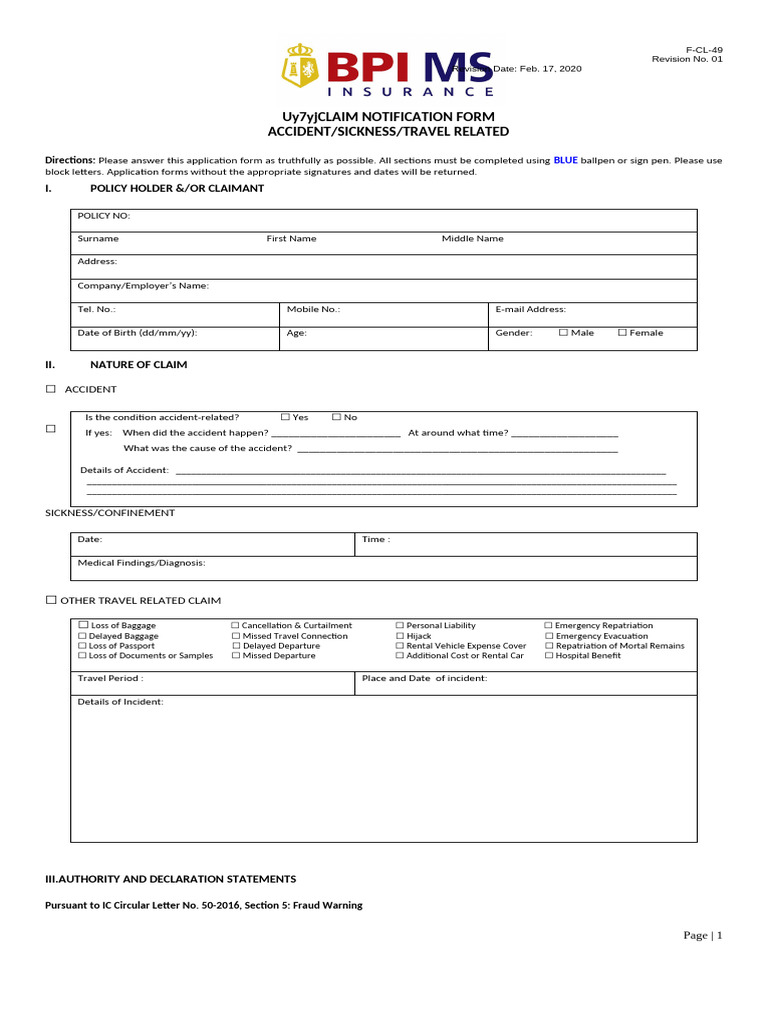 BPIMS Claim Forms and Checklist Printable | PDF | Receipt | Insurance
