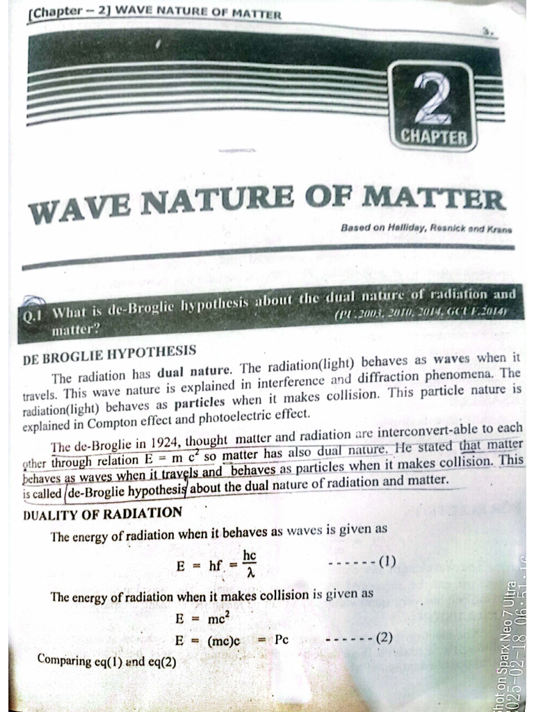 Chapter No 2 Wave Nature of Matter | PDF
