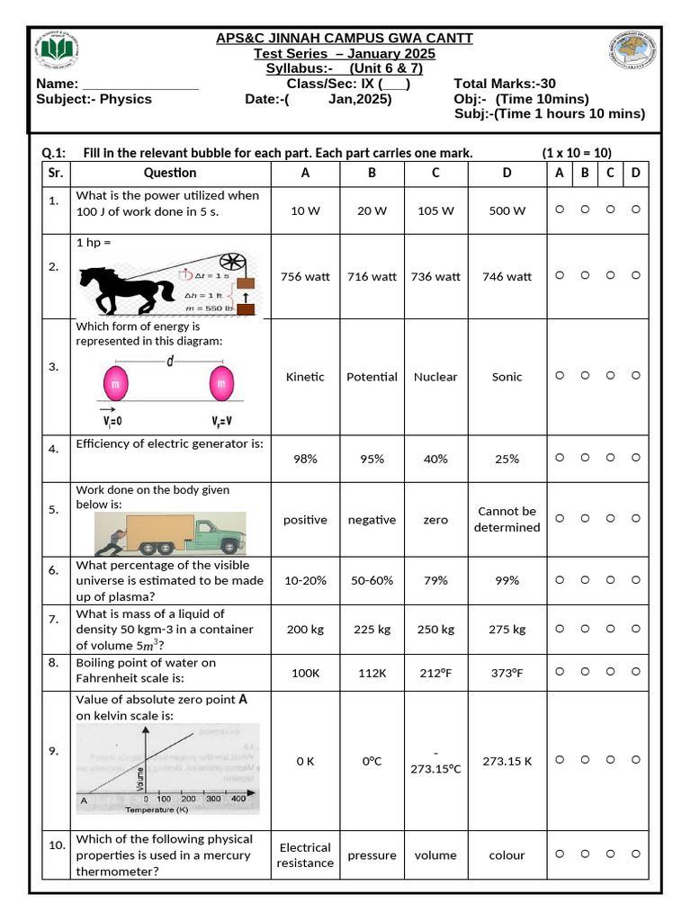 Test Series 3, Class 9th, MCQS | PDF | Temperature | Nature