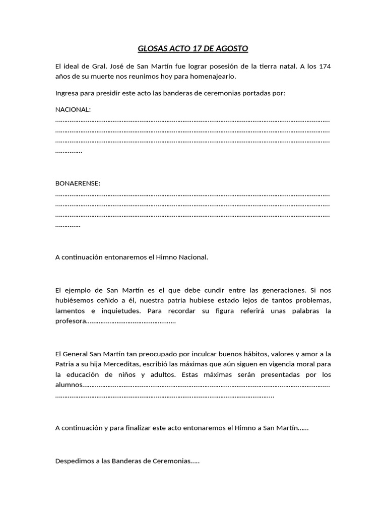 Glosas Acto 17 de Agosto | PDF