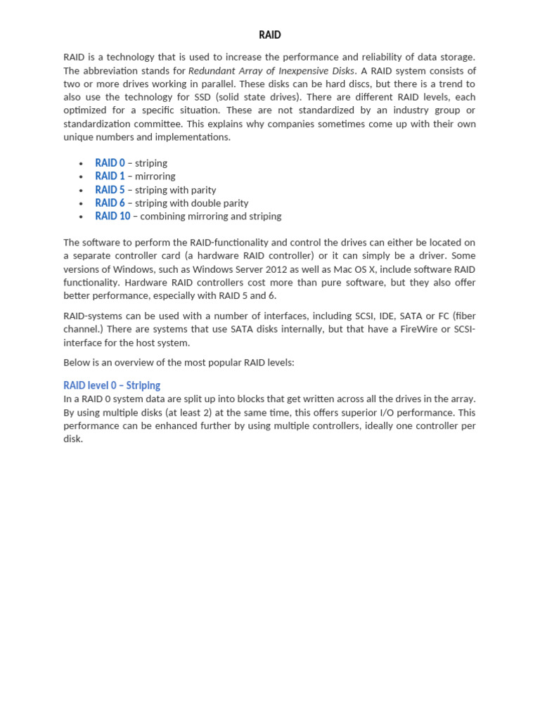 Overview of RAID Technology and Levels | PDF