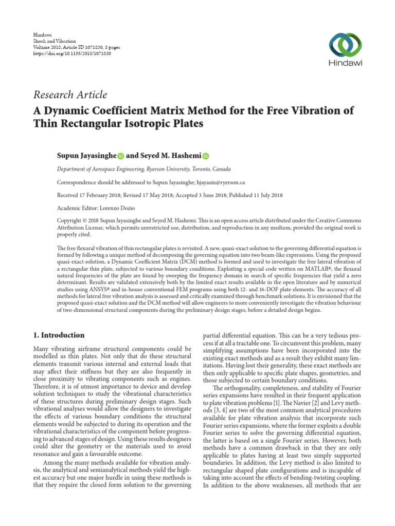 A Dynamic Coefficient Matrix Method For The Free Vibration of | PDF ...