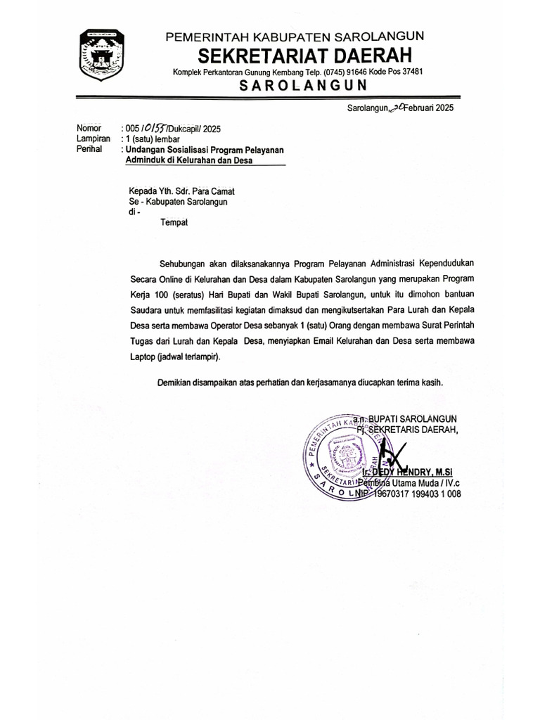 Undangan Sosialisasi Adminduk | PDF