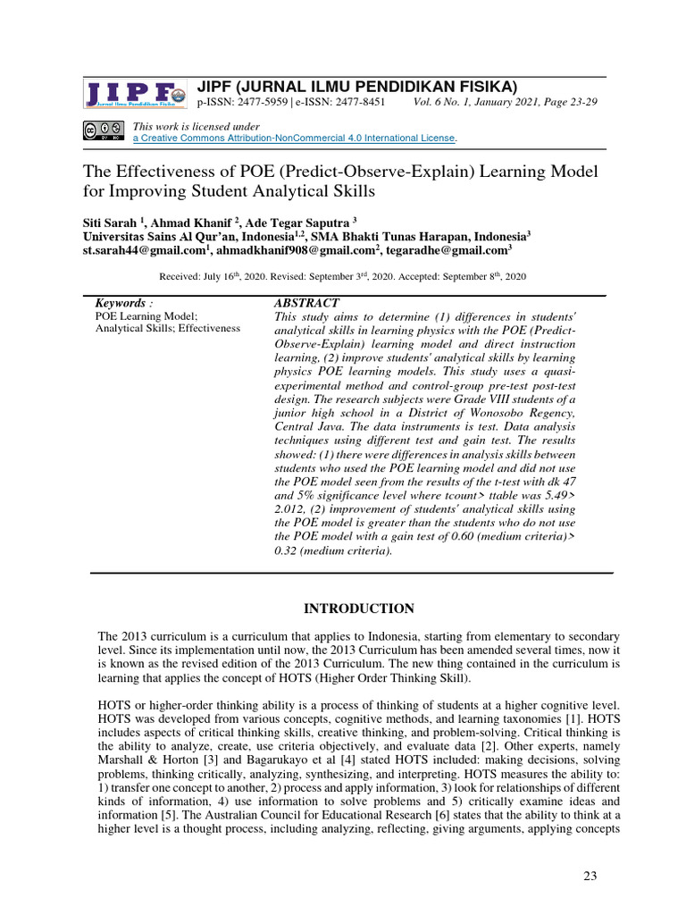 The Effectiveness of POE Predict Observe | PDF | Critical Thinking ...