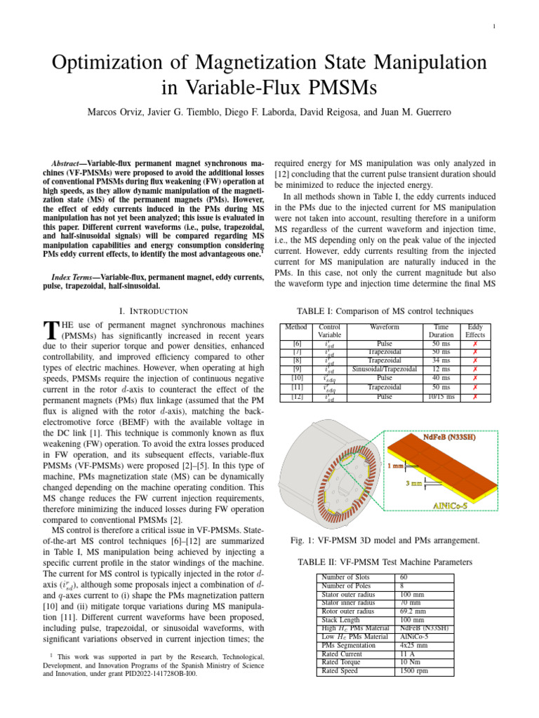Optimization of Magnetization State Manipulation in Variable-Flux PMSMs | PDF | Electromagnetism ...