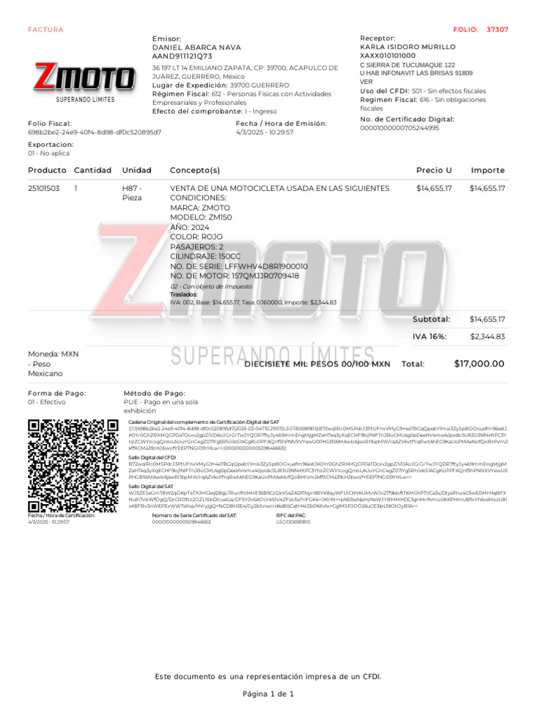 Refa ZM150 | PDF | Impuestos | Pagos