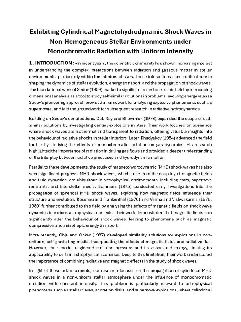 Demonstrate Cylindrical MHD Shock Waves in Non-Uniform Stellar Atmospheres Under Monochromatic ...