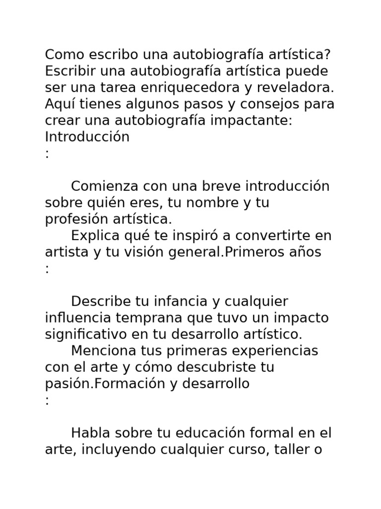 Guía para escribir tu autobiografía artística | PDF