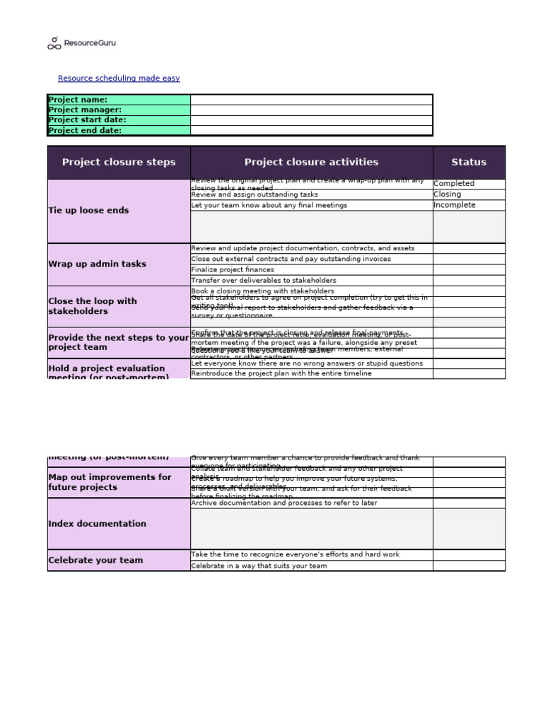 Project Closure Checklist | PDF | Computer File | Software