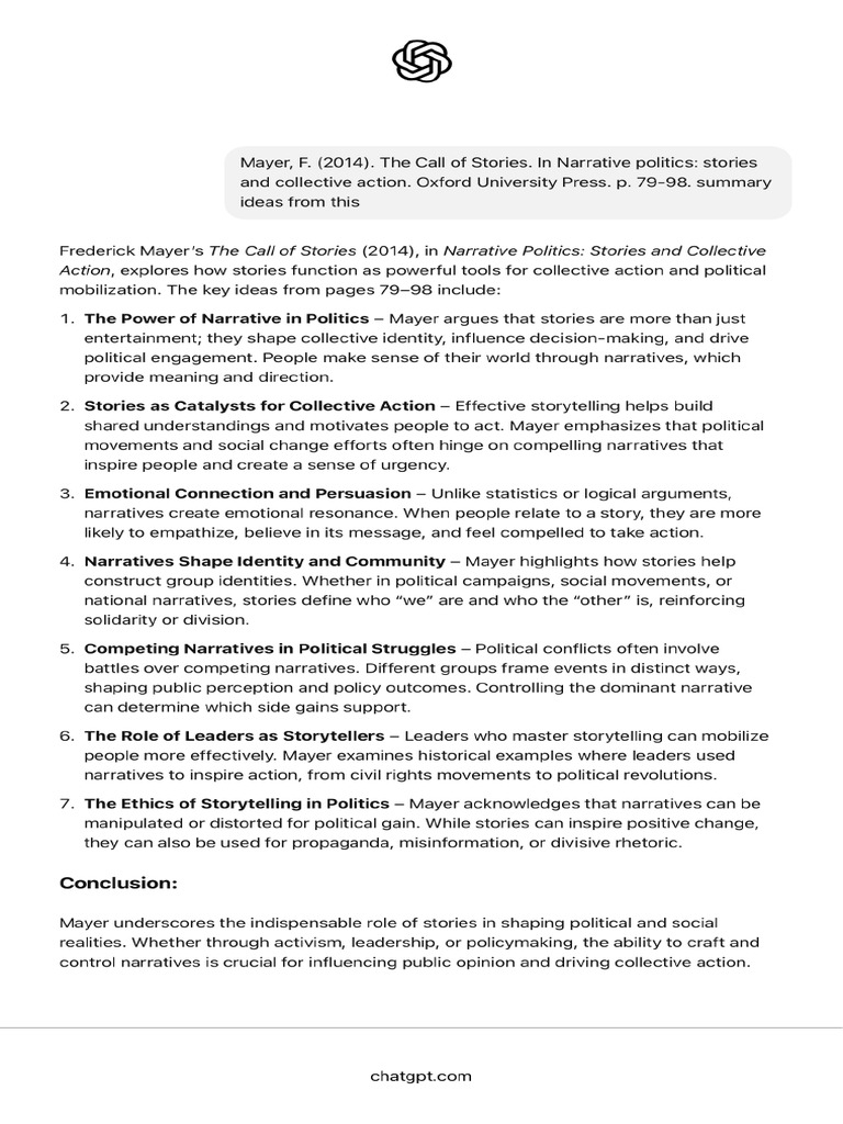 Narratives in Political Action | PDF