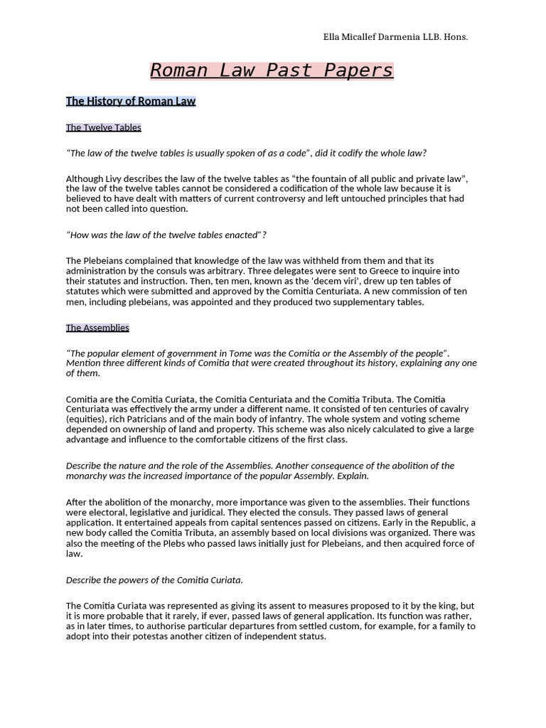 Roman Law Overview and Key Concepts | PDF | Roman Law | Private Law