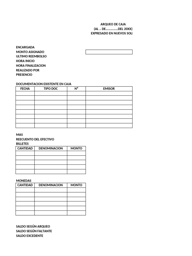 Formato de Arqueo | PDF