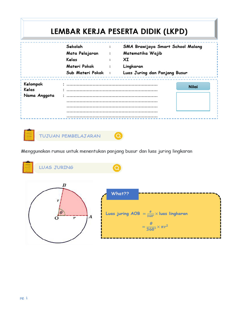LKPD Luas Juring Dan Panjang Busur | PDF