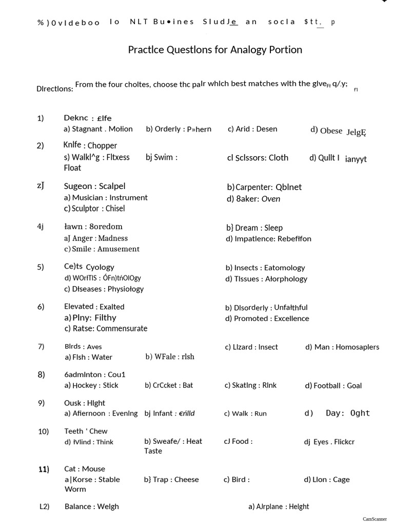 Analogies Questions - 1 | PDF | Zoology