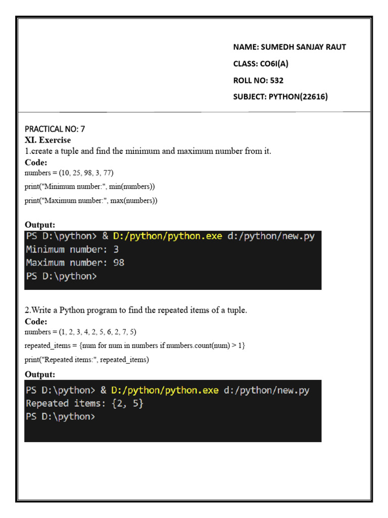 Python Tuple Exercises and Solutions | PDF
