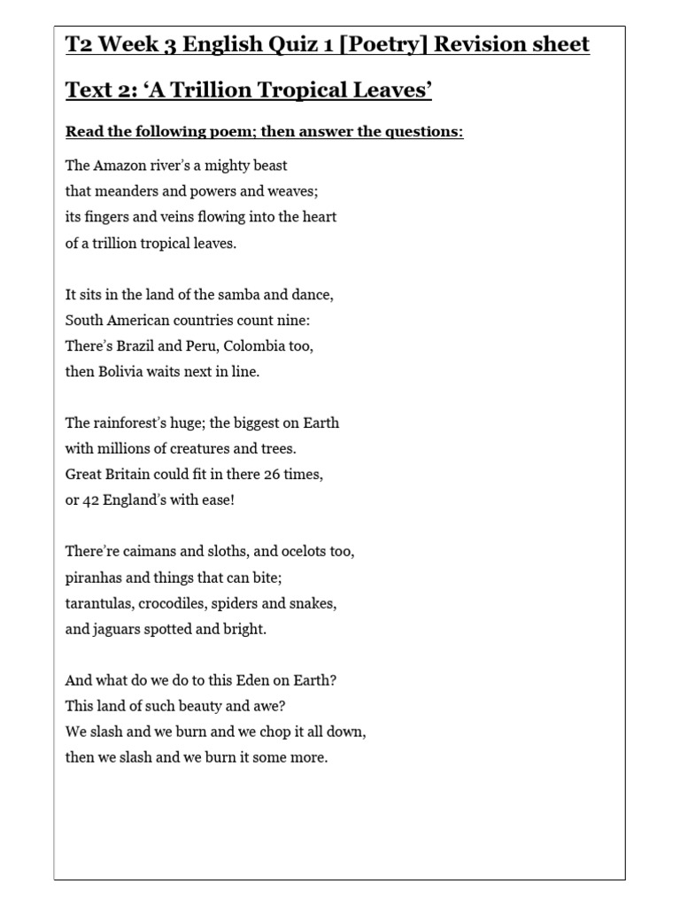 Poem 2 Trillion Tropical Leaves | PDF