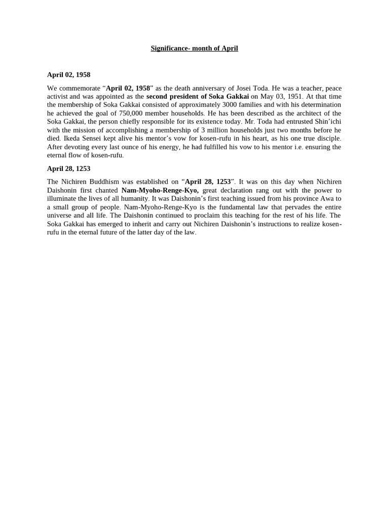 Significance of April in Soka Gakkai | PDF