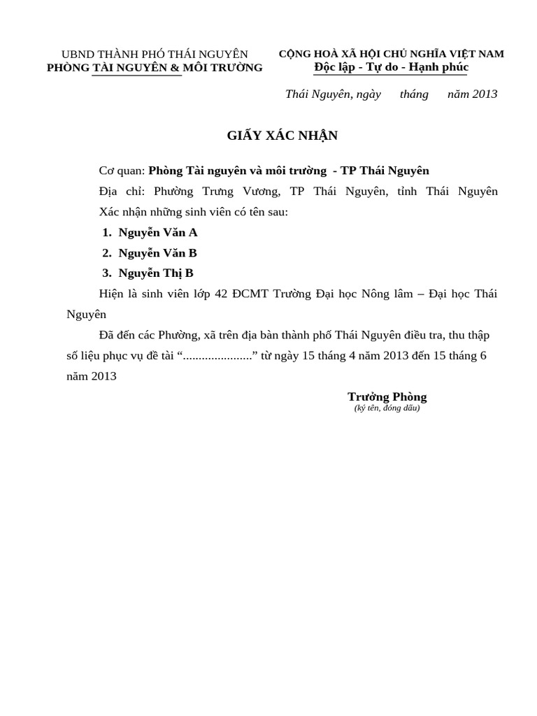 B-Mau Giay Xac Nhan | PDF