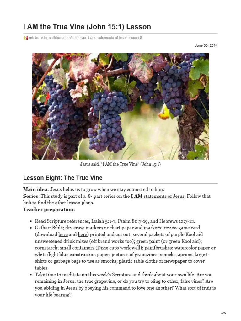 Ministry To Children - Com I AM The True Vine John 151 Lesson | PDF ...