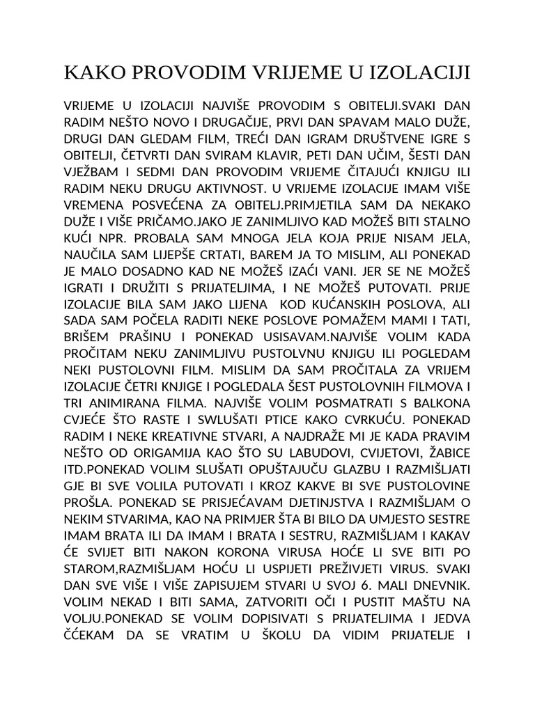 Kako Provodim Vrijeme U Izolaciji | PDF