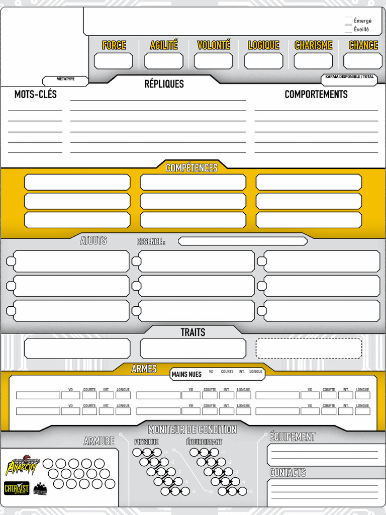 Fiche Perso Shadowrun Anarchy | PDF