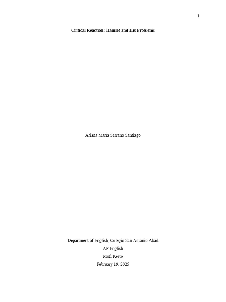 Eliot's Critique of Hamlet's Complexity | PDF