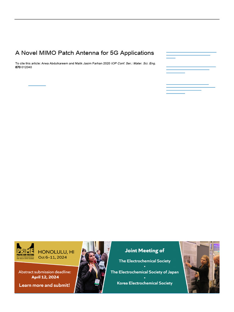 Novel MIMO Patch Antenna for 5G | PDF | Mimo | Antenna (Radio)