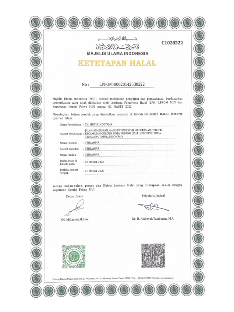 Halal CV. Mutis Indotama | PDF
