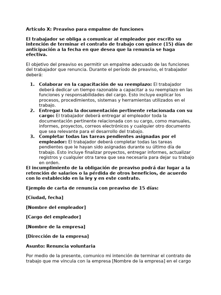 Modelo de Clausula de Preaviso | PDF