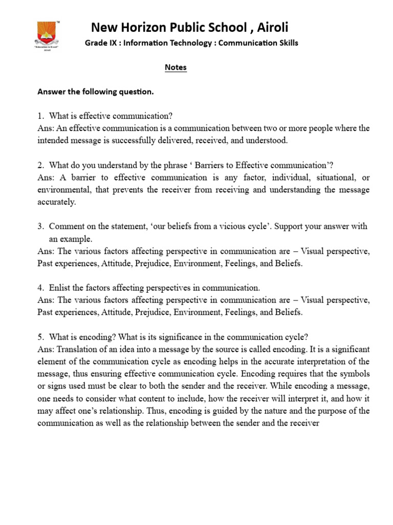 Notes Communication Lesson | PDF