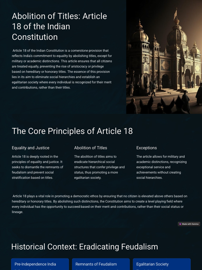 Abolition of Titles Article 18 of The Indian Constitution | PDF ...
