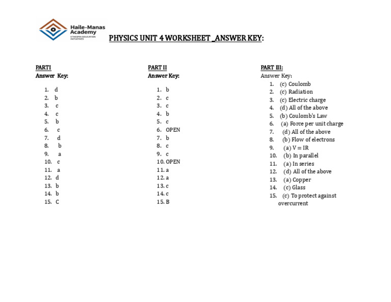 Physics Unit 4 Answer Key | PDF