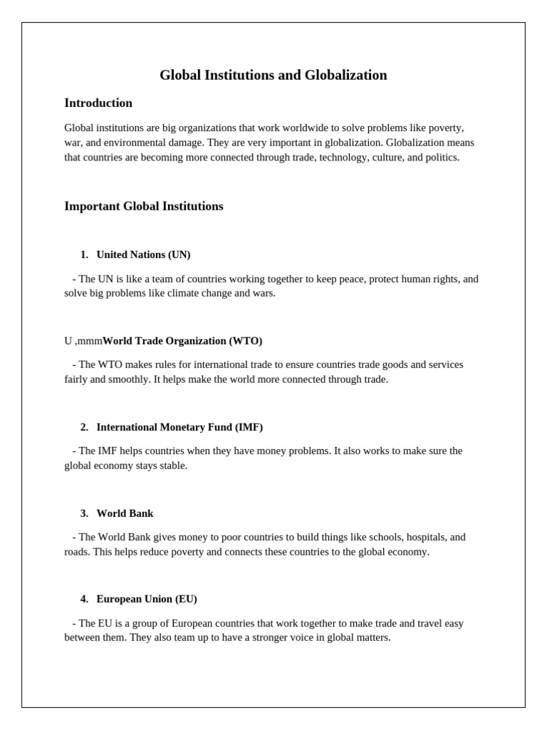 Global Institutions and Globalization | PDF | Globalization | World Trade Organization