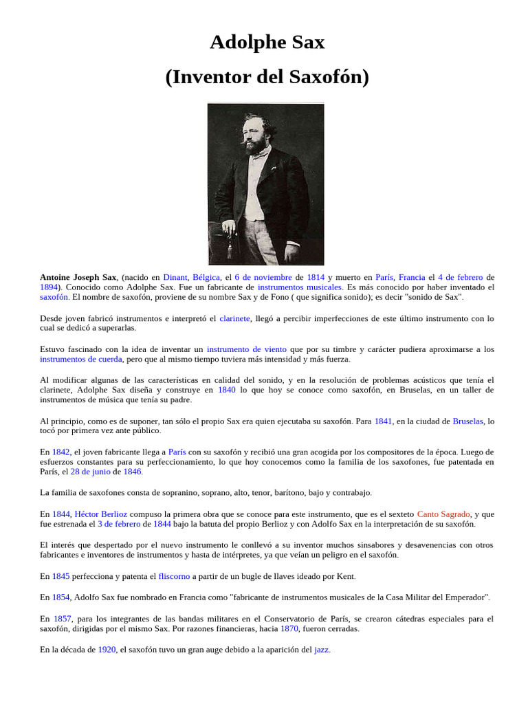 Adolphe Sax | PDF | Saxofón | Instrumentos musicales