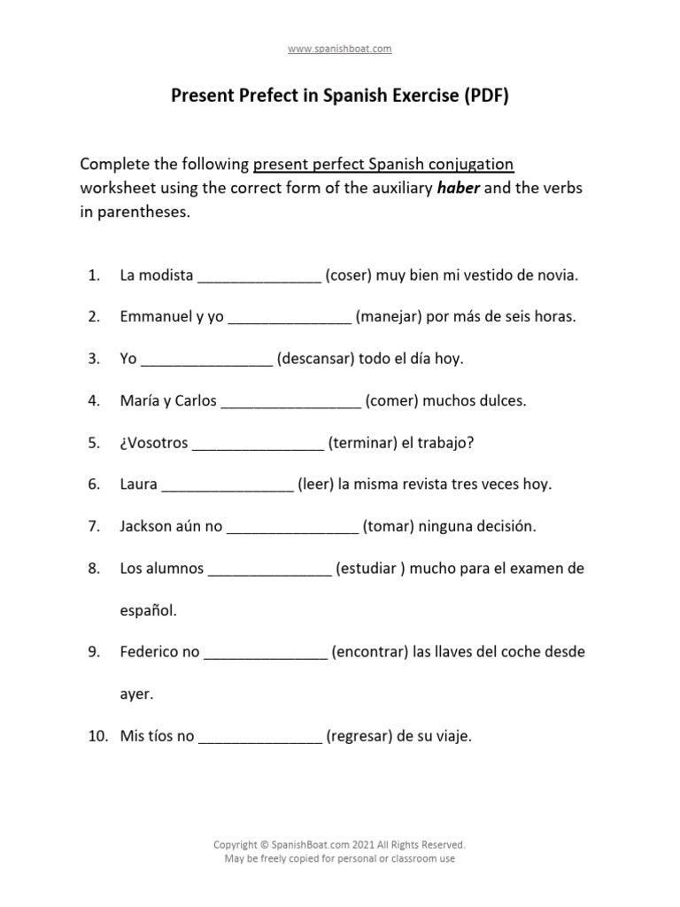 present-perfect-tense-spanish-worksheet | PDF