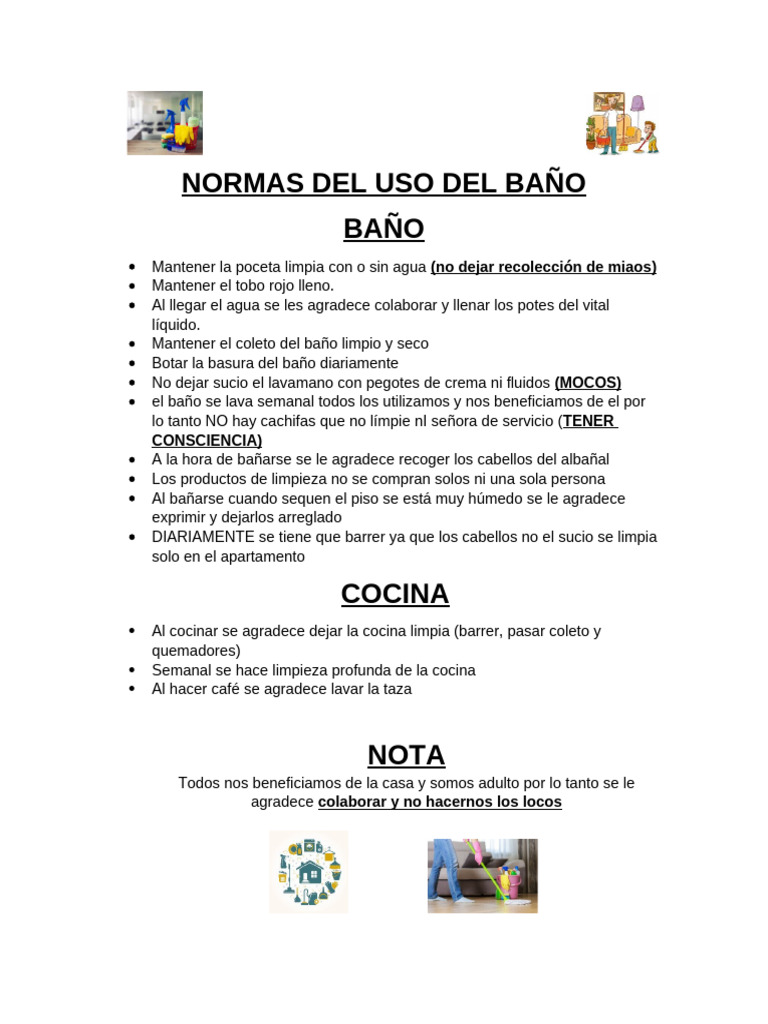 Normas Del Uso Del Baño | PDF