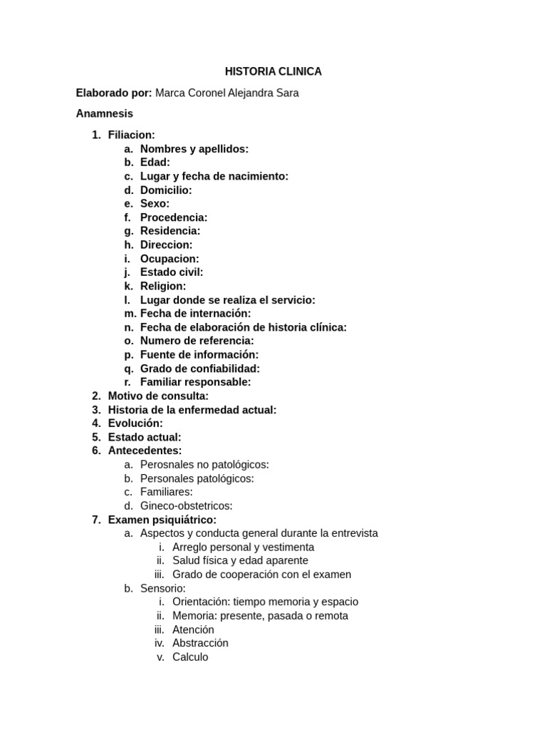 HISTORIA CLINICA psiquiatrica modelo | PDF | Salud mental | Trastorno mental