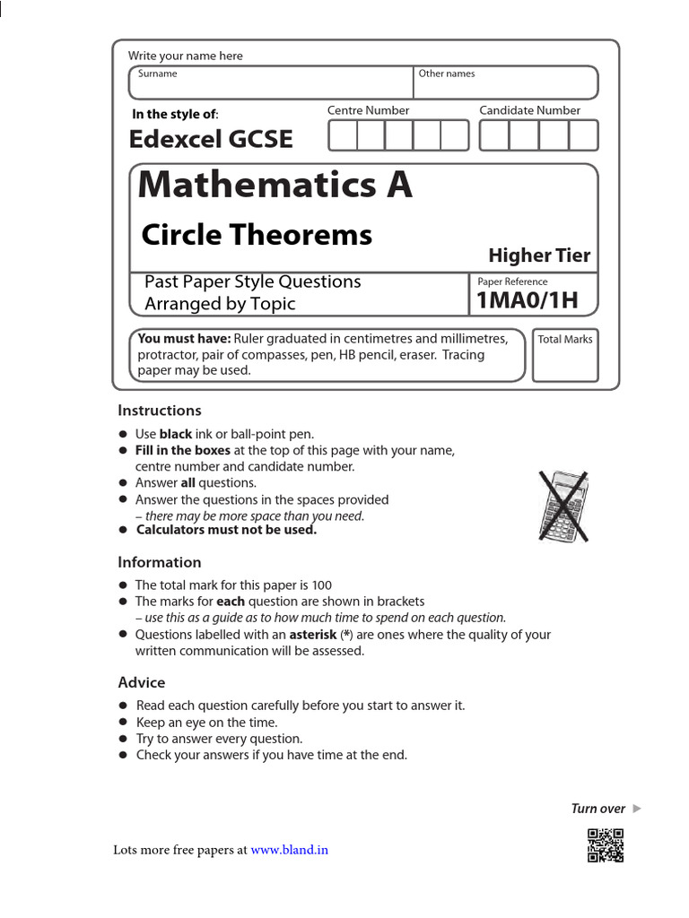 Edexcel GCSE Circle Theorems Practice | PDF | Circle | Angle