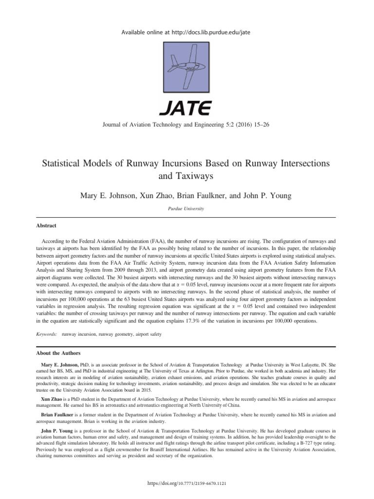 Statistical Models of Runway Incursions Based on Runway Intersect | PDF | Errors And Residuals ...