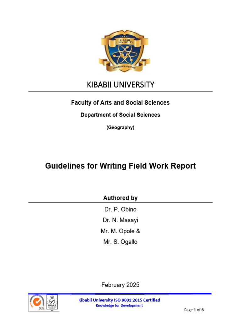 KIBU - Guidelines For Writing Field Work Report v.2025 | PDF
