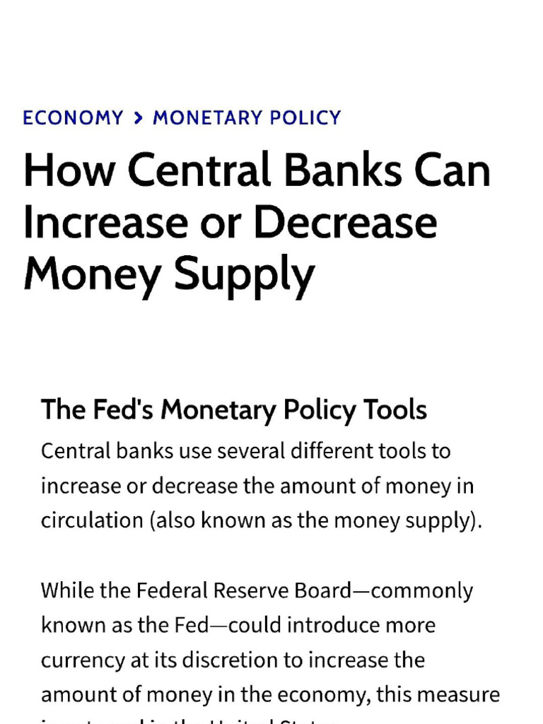 How central banks can increase or decrease money supply | PDF