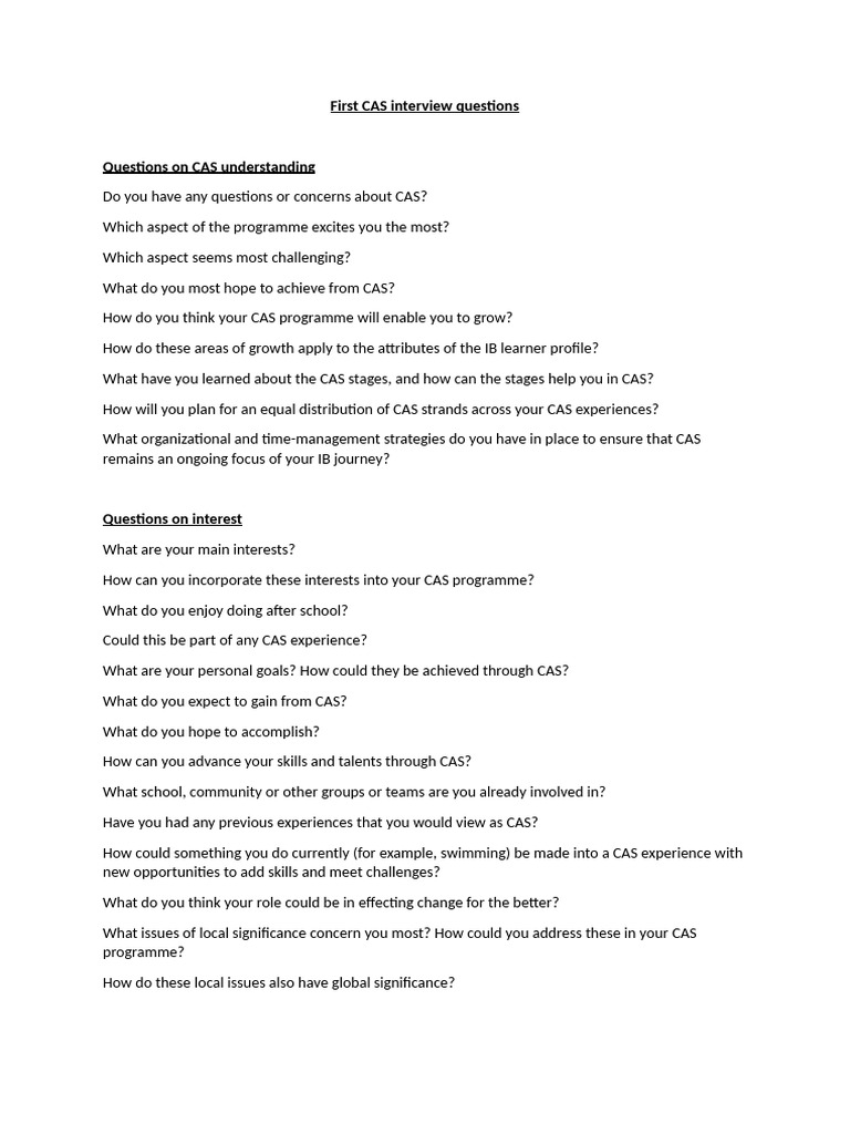 First CAS Interview Questions Guide | PDF | Creativity | Learning